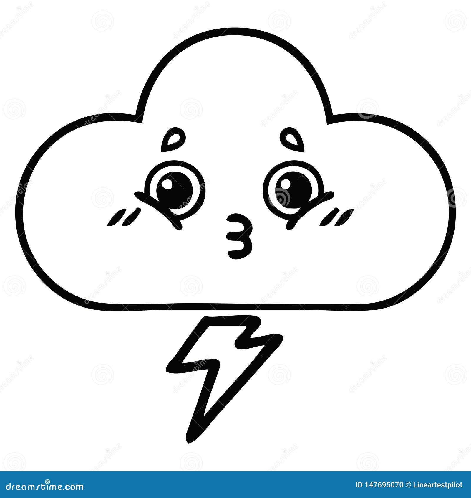 Line Drawing Cartoon Storm Cloud Stock Vector - Illustration of artwork ...