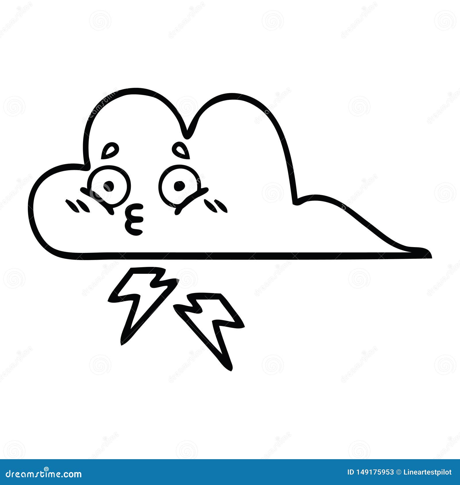 Line Drawing Cartoon Storm Cloud Stock Vector - Illustration of artwork ...