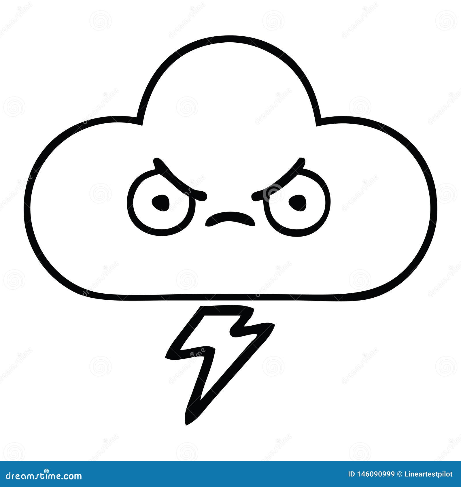 Line Drawing Cartoon of a Storm Cloud Stock Vector - Illustration of ...