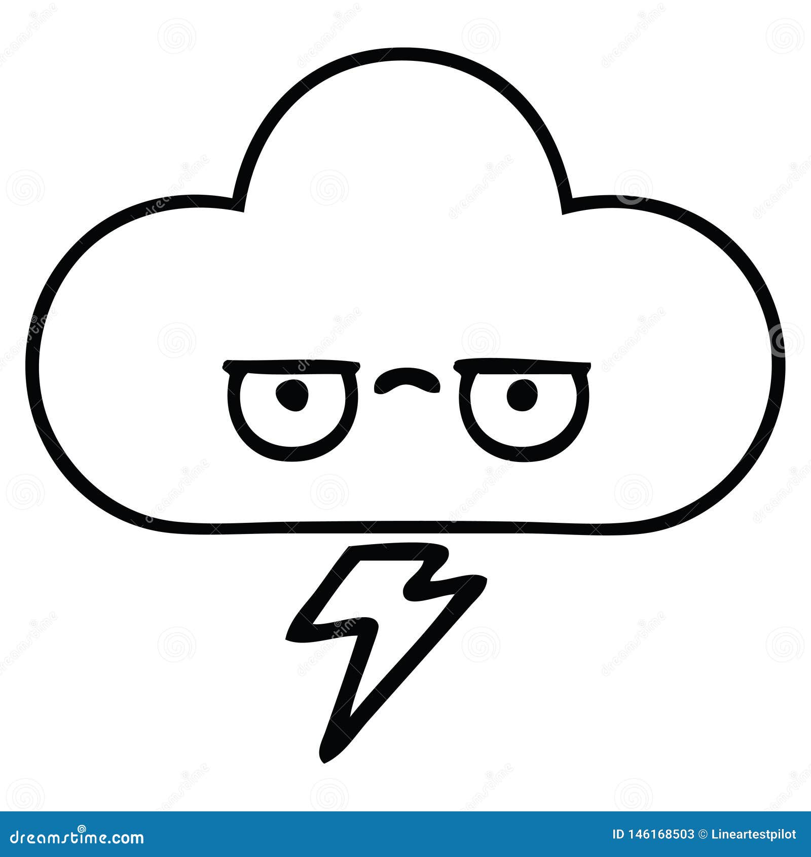 Line Drawing Cartoon of a Storm Cloud Stock Vector - Illustration of ...
