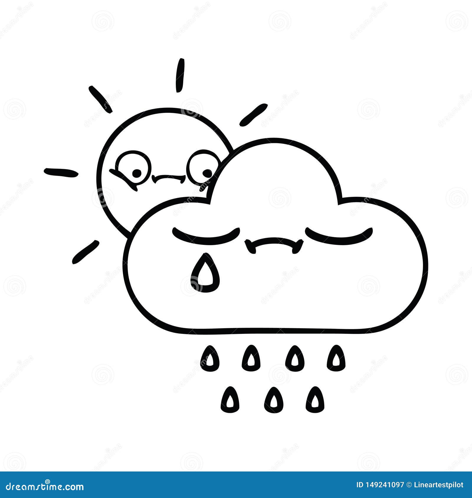Line Drawing Cartoon Storm Cloud and Sun Stock Vector - Illustration of ...