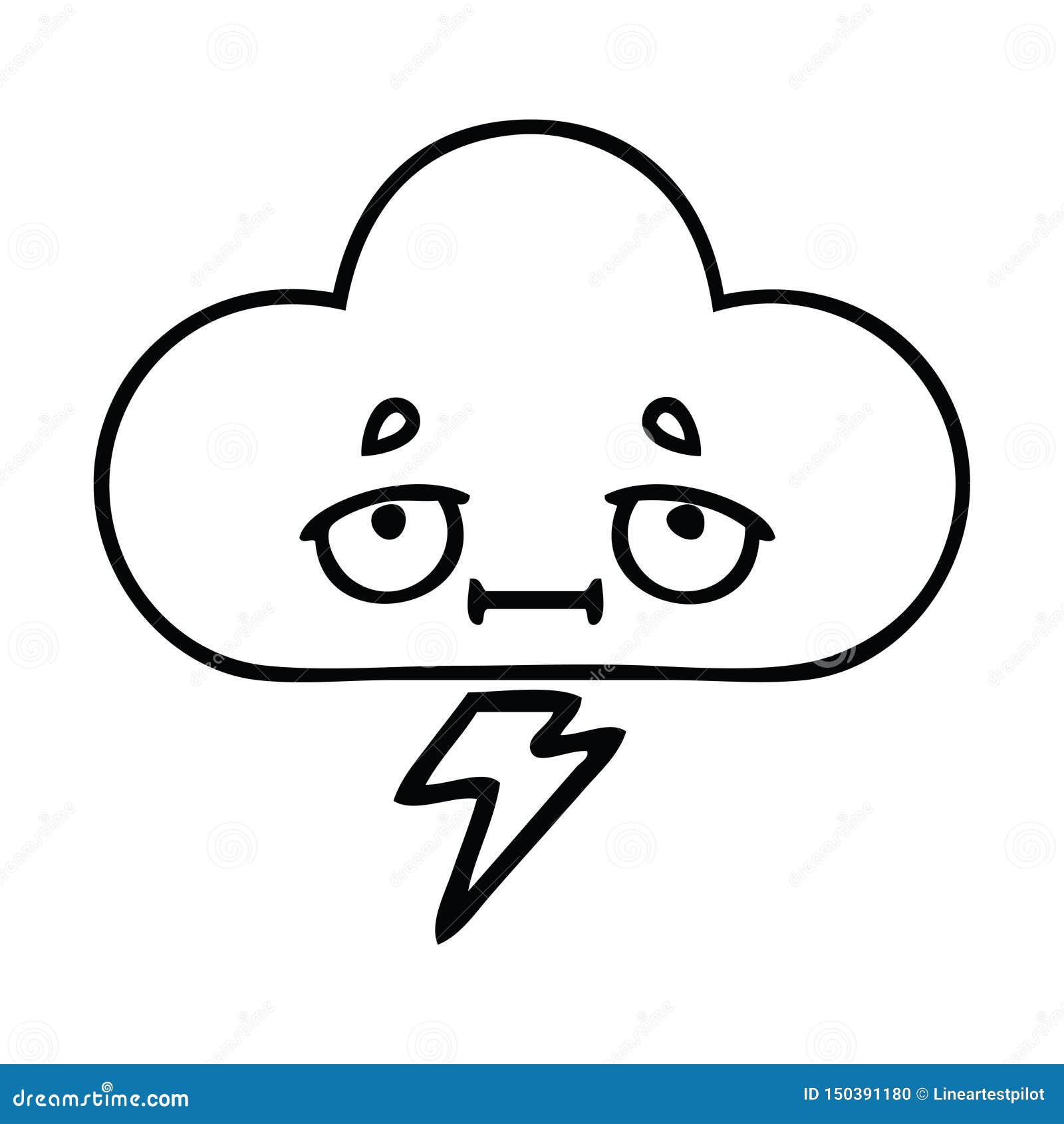 Line Drawing Cartoon of a Thunder Cloud Stock Vector - Illustration of retro, drawing: 150391180