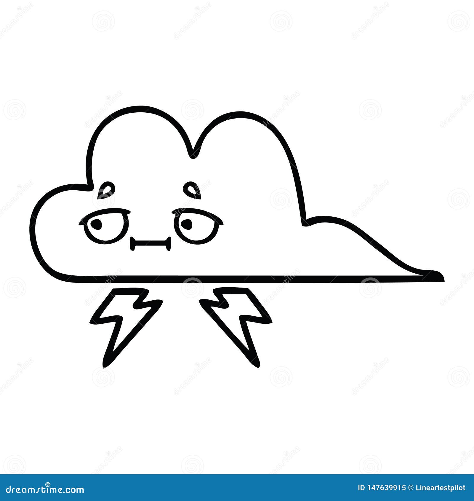 Line Drawing Cartoon Thunder Cloud Stock Vector - Illustration of ...