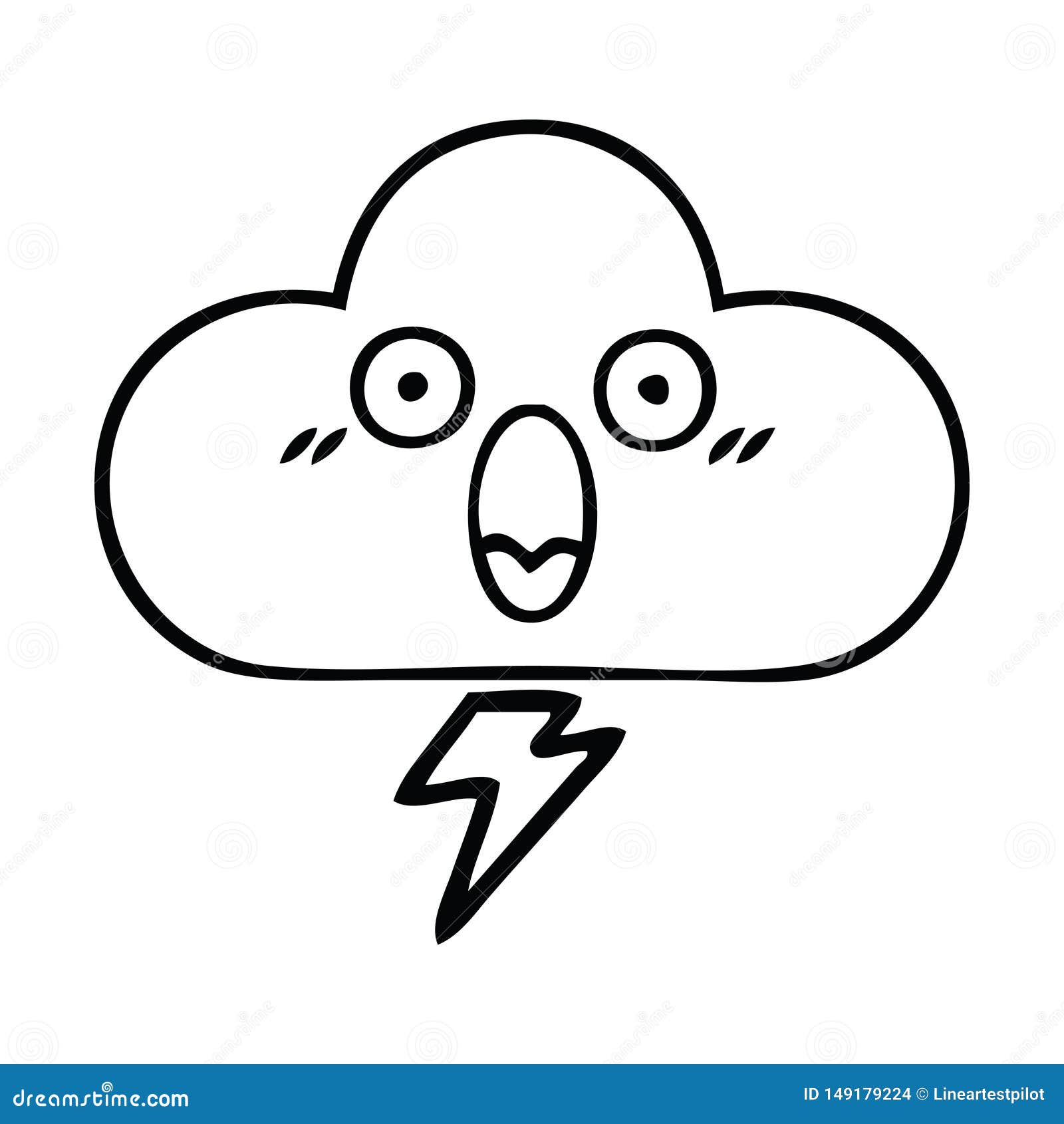 Line Drawing Cartoon Thunder Cloud Stock Vector - Illustration of ...