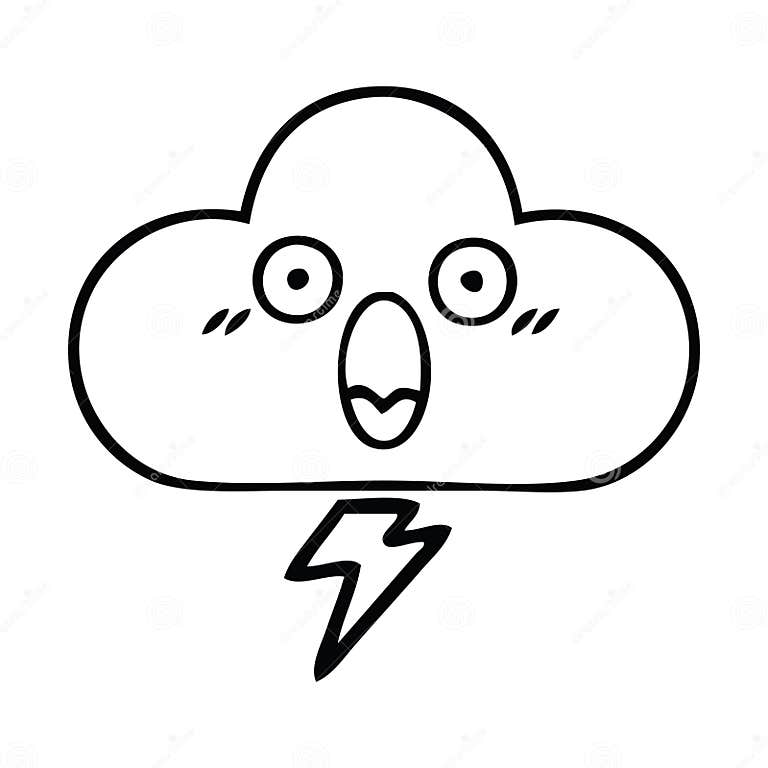 Line Drawing Cartoon Thunder Cloud Stock Vector - Illustration of ...