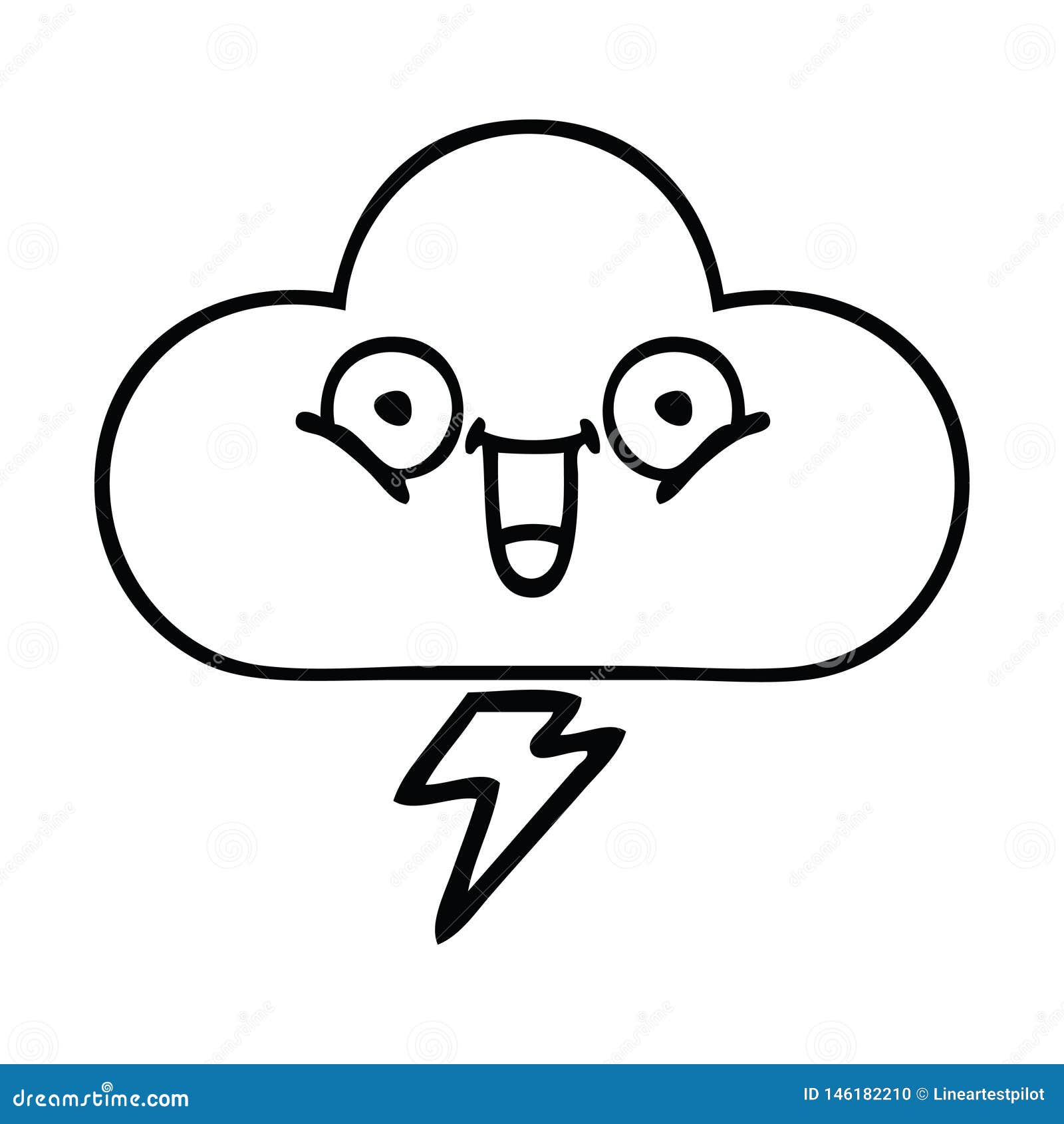 Line Drawing Cartoon of a Thunder Cloud Stock Vector - Illustration of ...