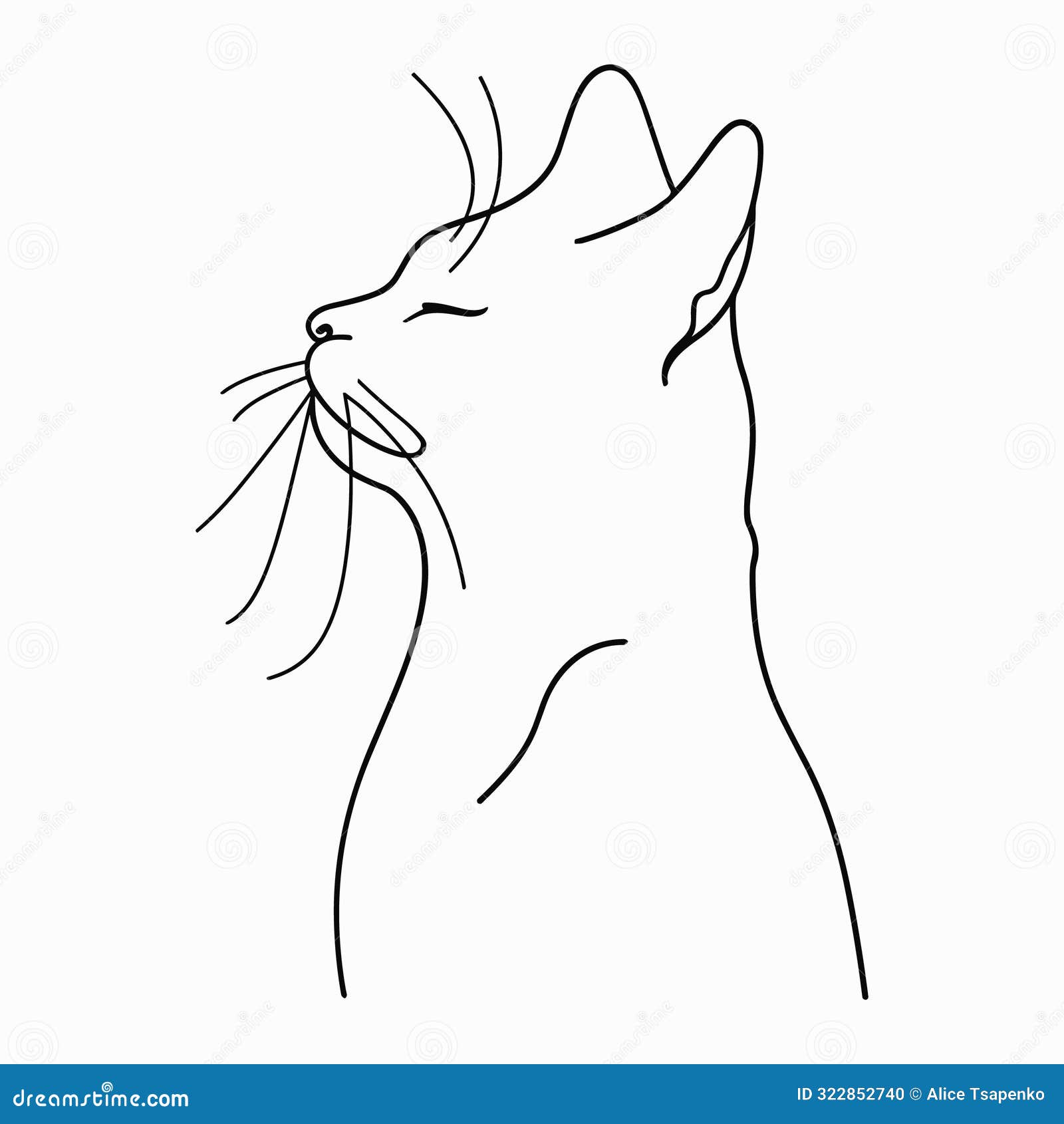 Line Drawing of Cat. Abstract Kitten Portrait Isolated on White ...