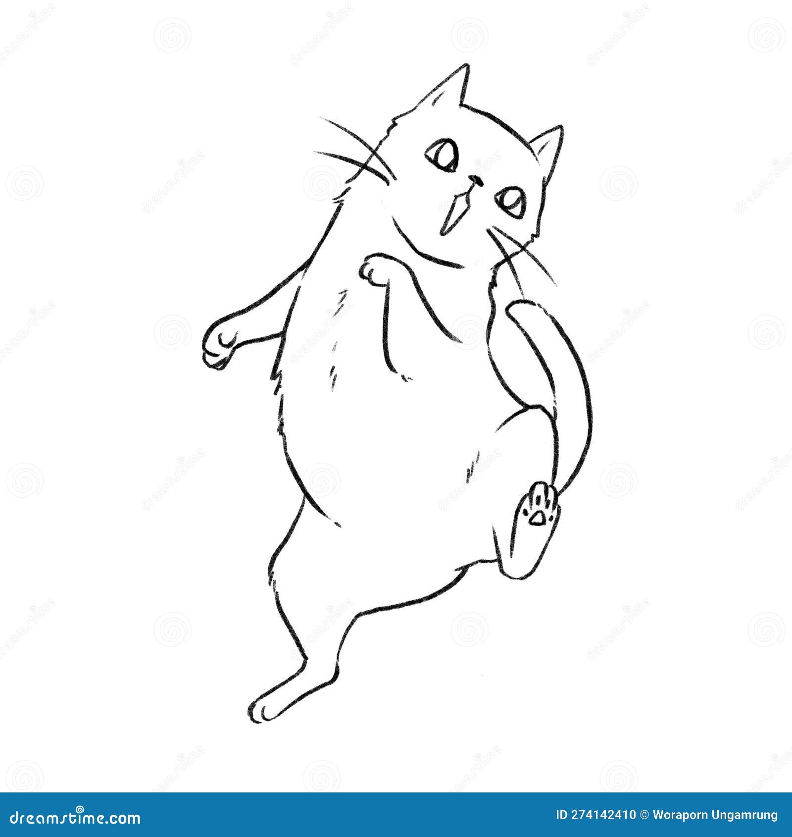Line Drawing of Cheerful Jumping Cat Stock Illustration - Illustration ...