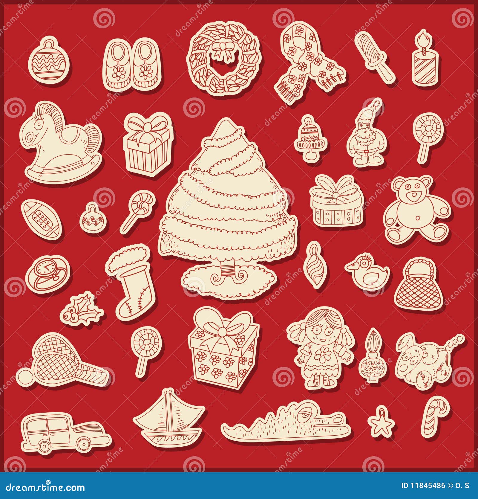 Line Drawing Christmas Theme Objects Stock Vector - Illustration of ...