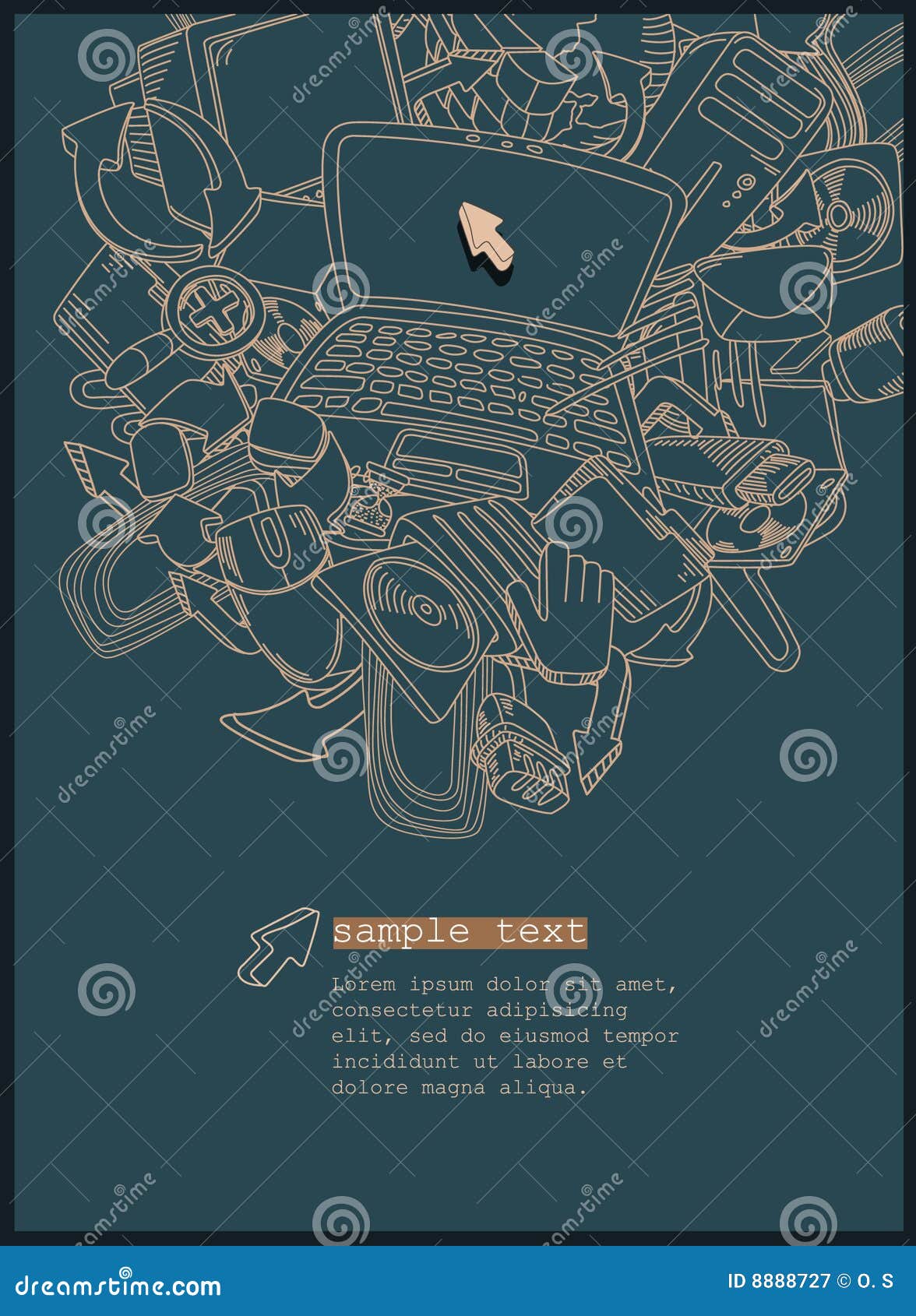 Line Drawing Computer Theme -vector Stock Vector - Illustration of hand ...