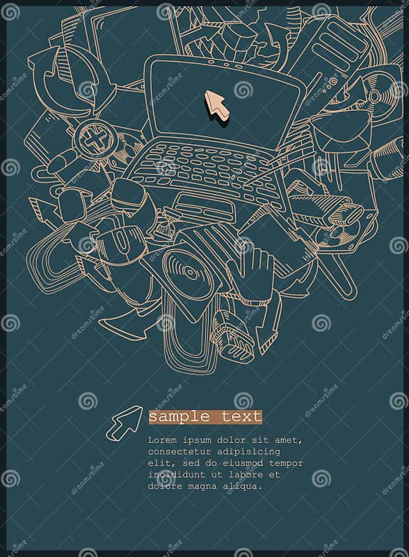 Line Drawing Computer Theme -vector Stock Vector - Illustration of hand ...
