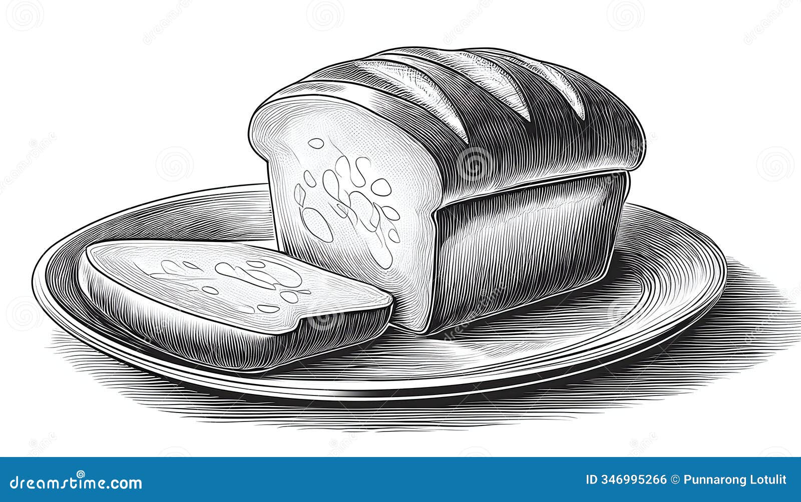 Line Drawing and Continue for Bread on Digital Art Concept, Generative ...