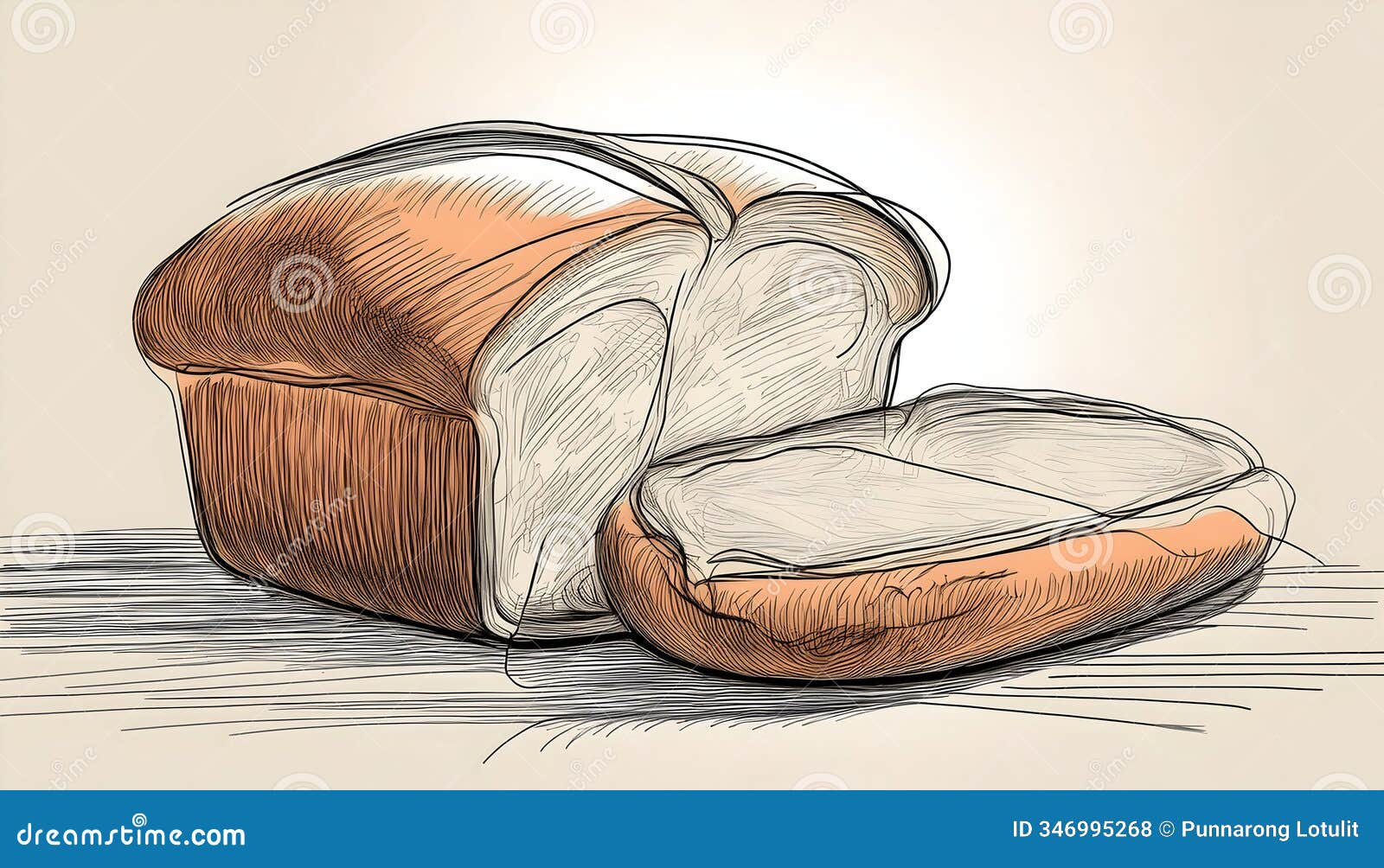 Line Drawing and Continue for Bread on Digital Art Concept, Generative ...