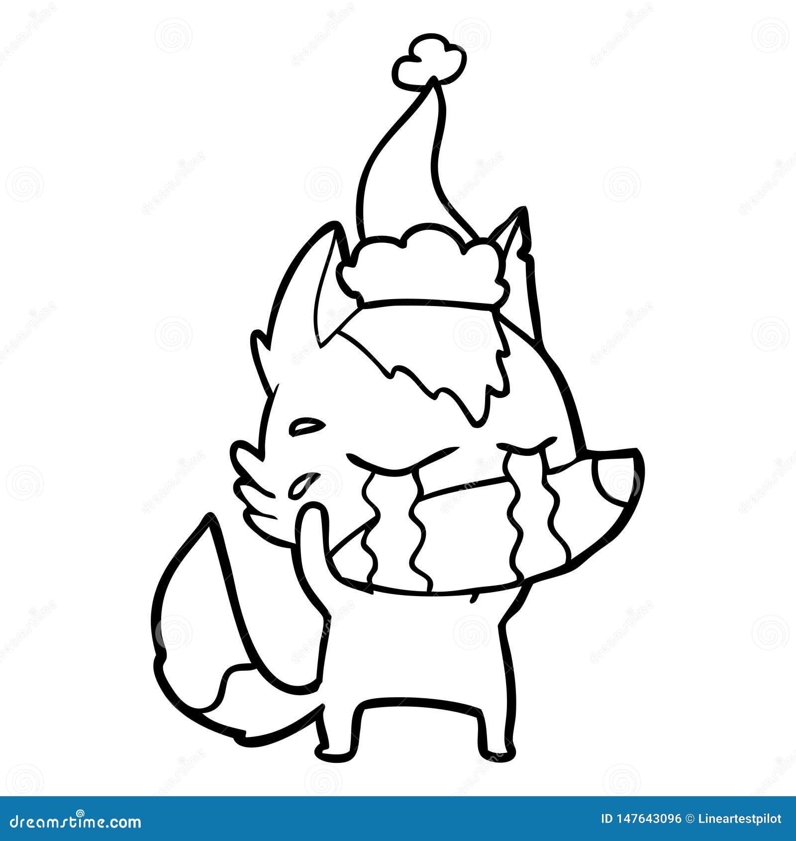 Line Drawing of a Crying Wolf Wearing Santa Hat Stock Vector ...