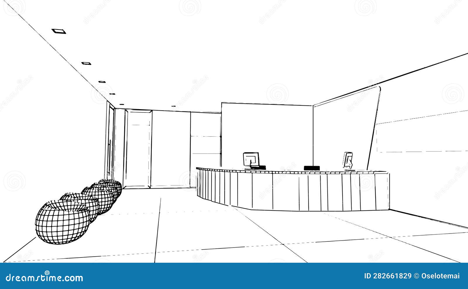 Line Drawing of a Customer Service Desk,3d Rendering Stock Vector ...