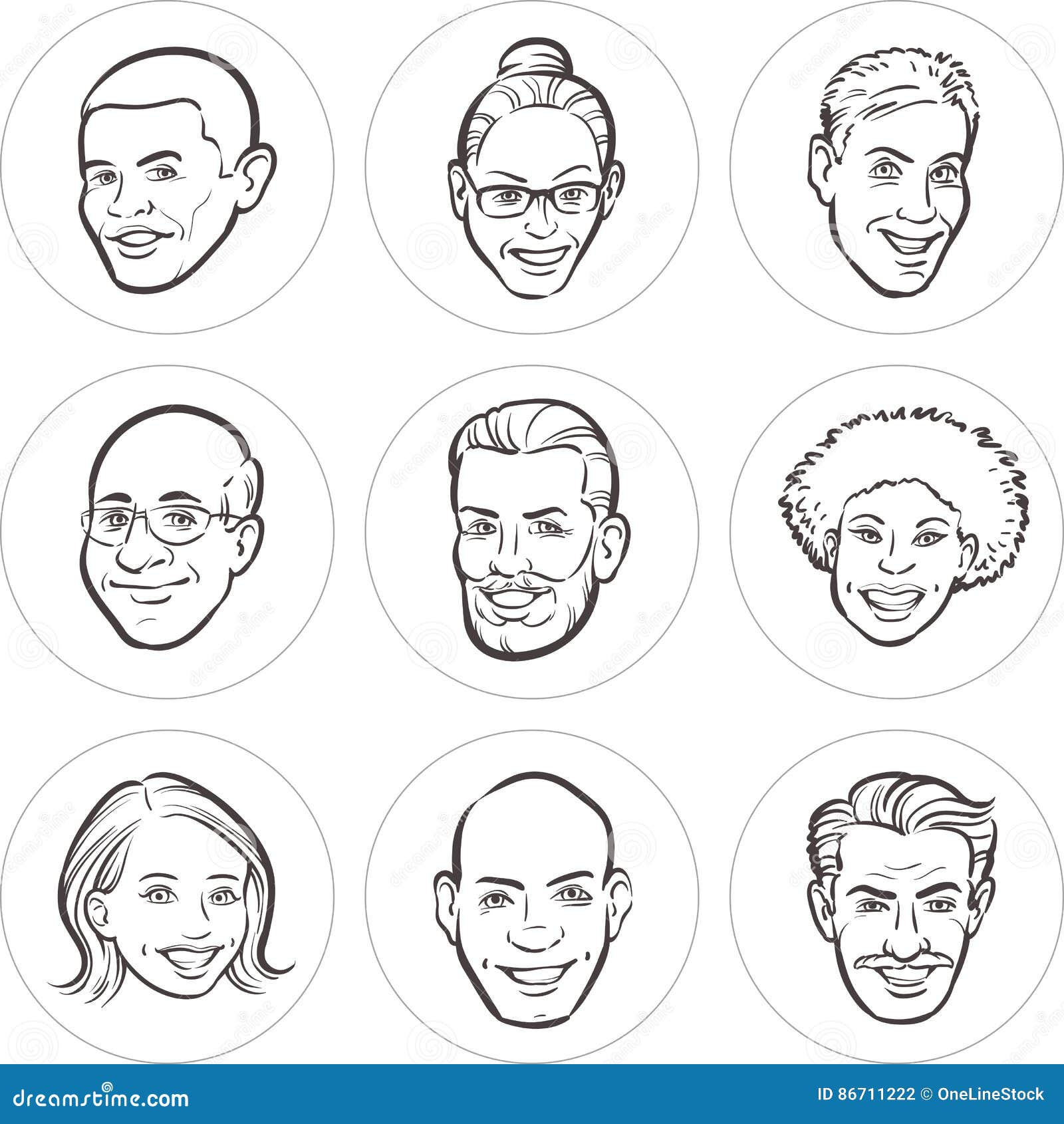 Line Drawing Of Diverse People Faces Vector Illustration ...