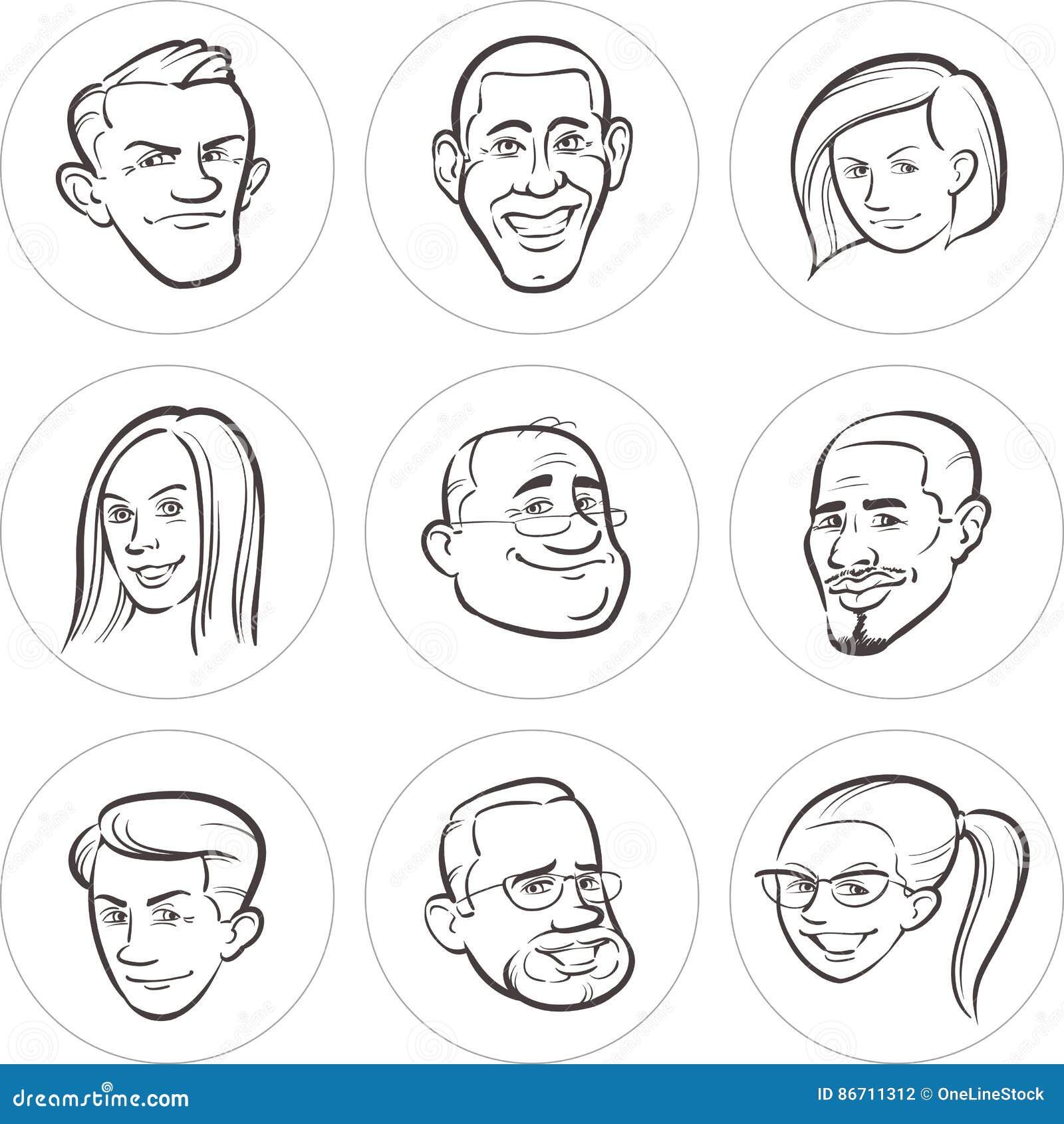 Line Drawing of Diverse People Faces Stock Vector - Illustration of ...