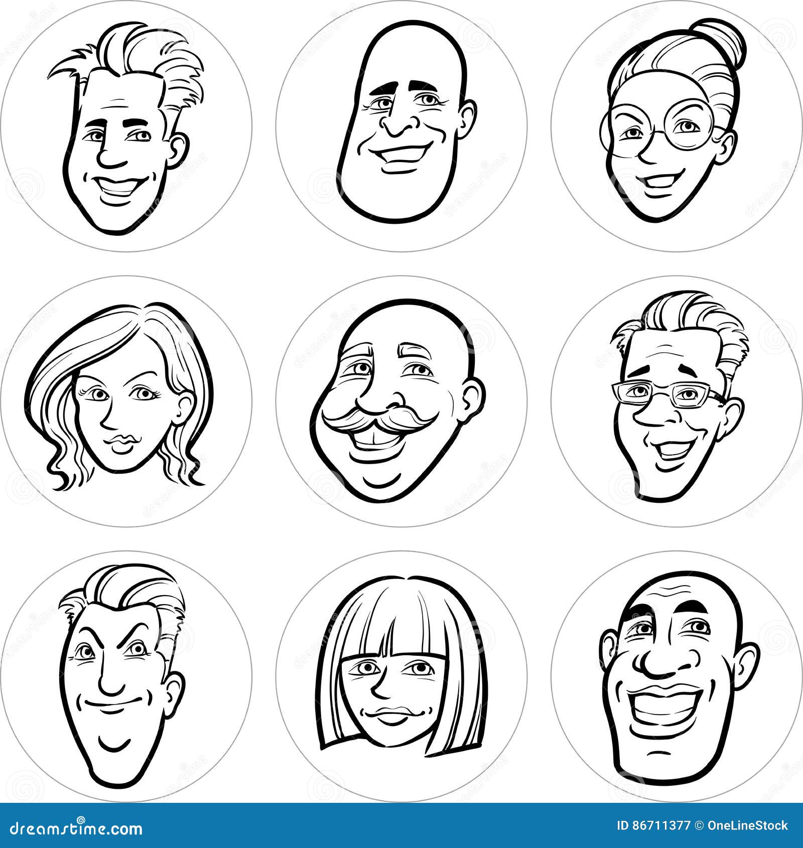 Line Drawing of Diverse People Faces Stock Vector - Illustration of ...