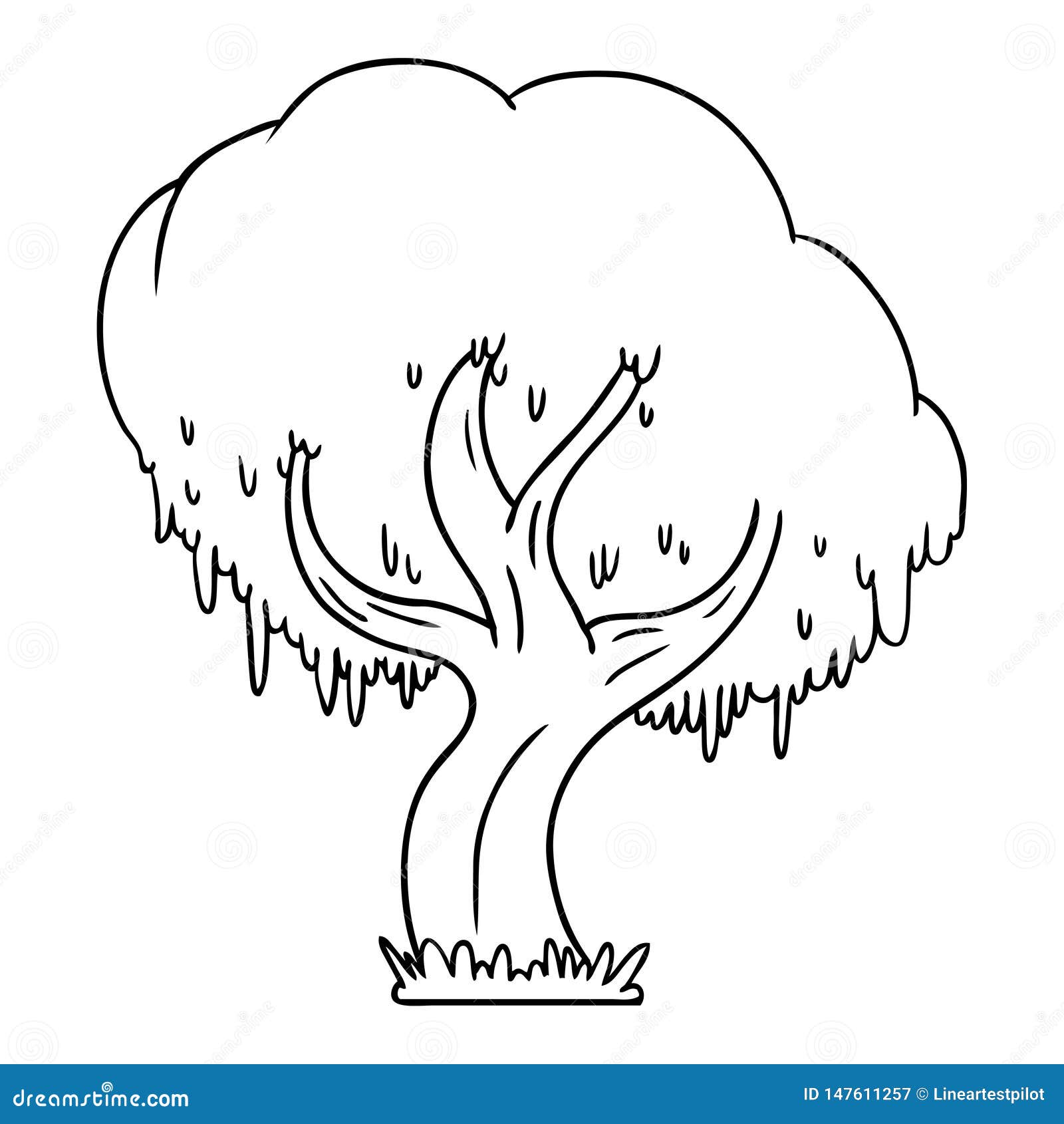 Line Drawing Doodle of a Green Tree Stock Vector - Illustration of tree ...