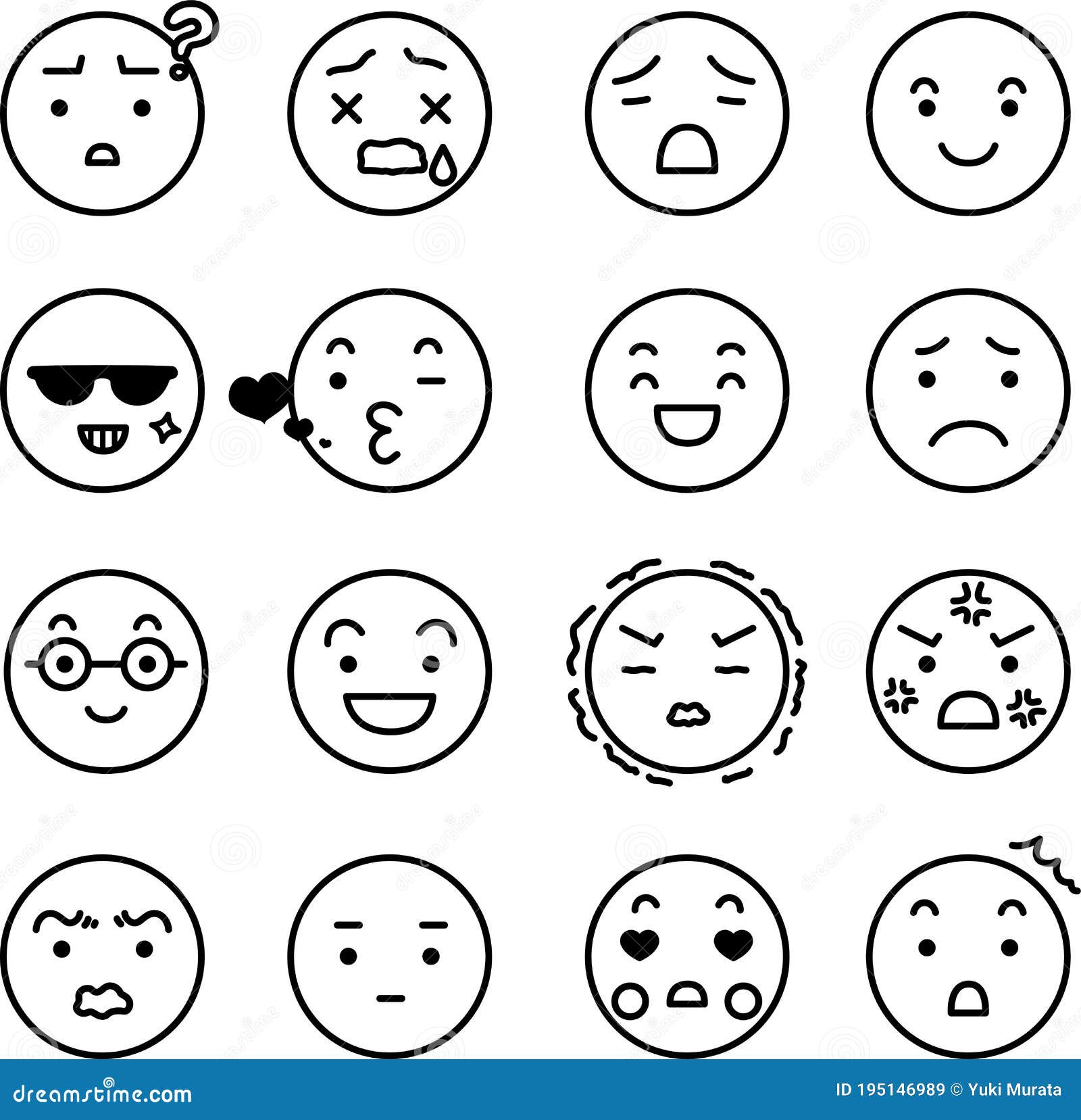 Line Drawing Emoticon Icon Set Stock Vector - Illustration of kiss ...