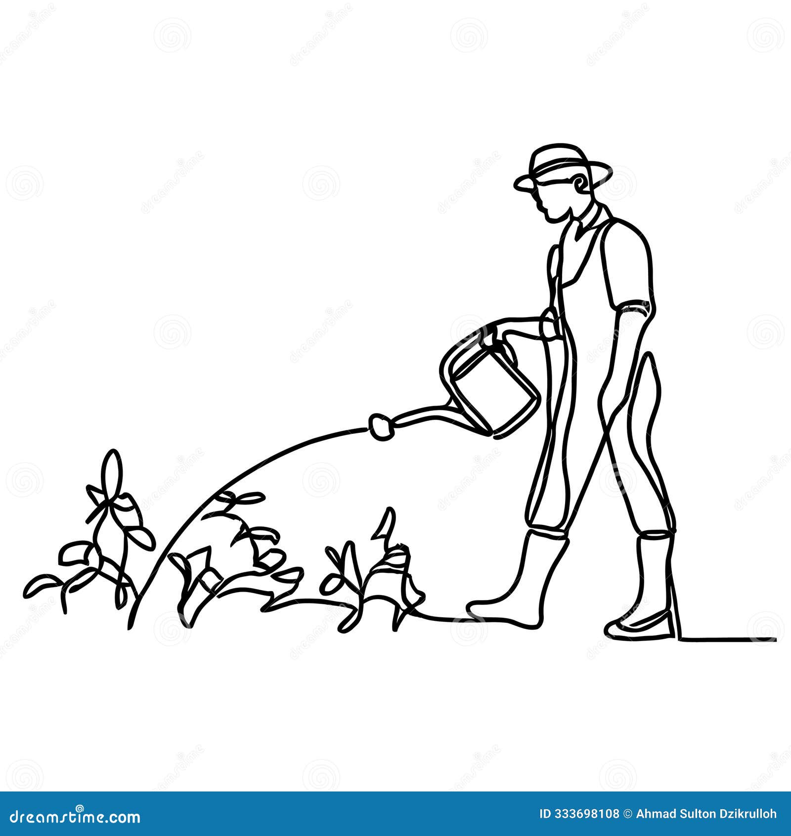 Line Drawing of a Farmer or Gardener Stock Illustration - Illustration ...