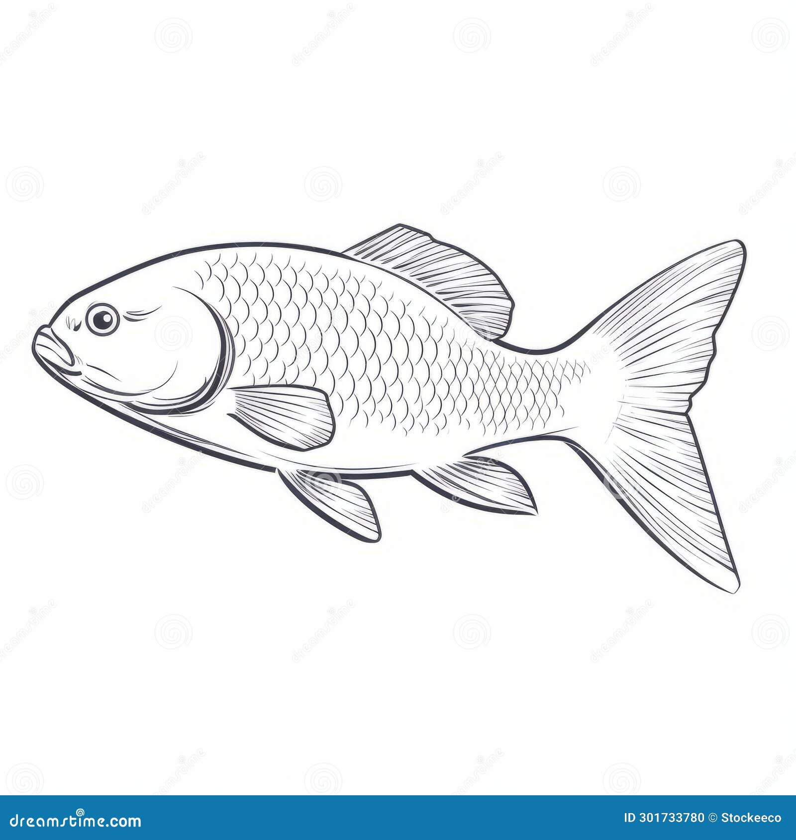 Minimalist Carp Illustration in Scientific Style with Silver and Gold ...