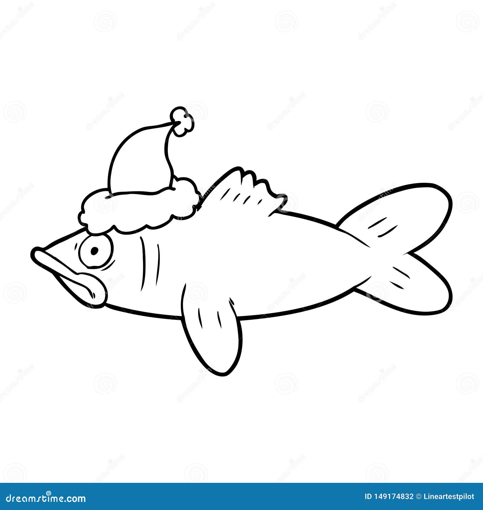 Line Drawing of a Fish Wearing Santa Hat Stock Vector - Illustration of ...