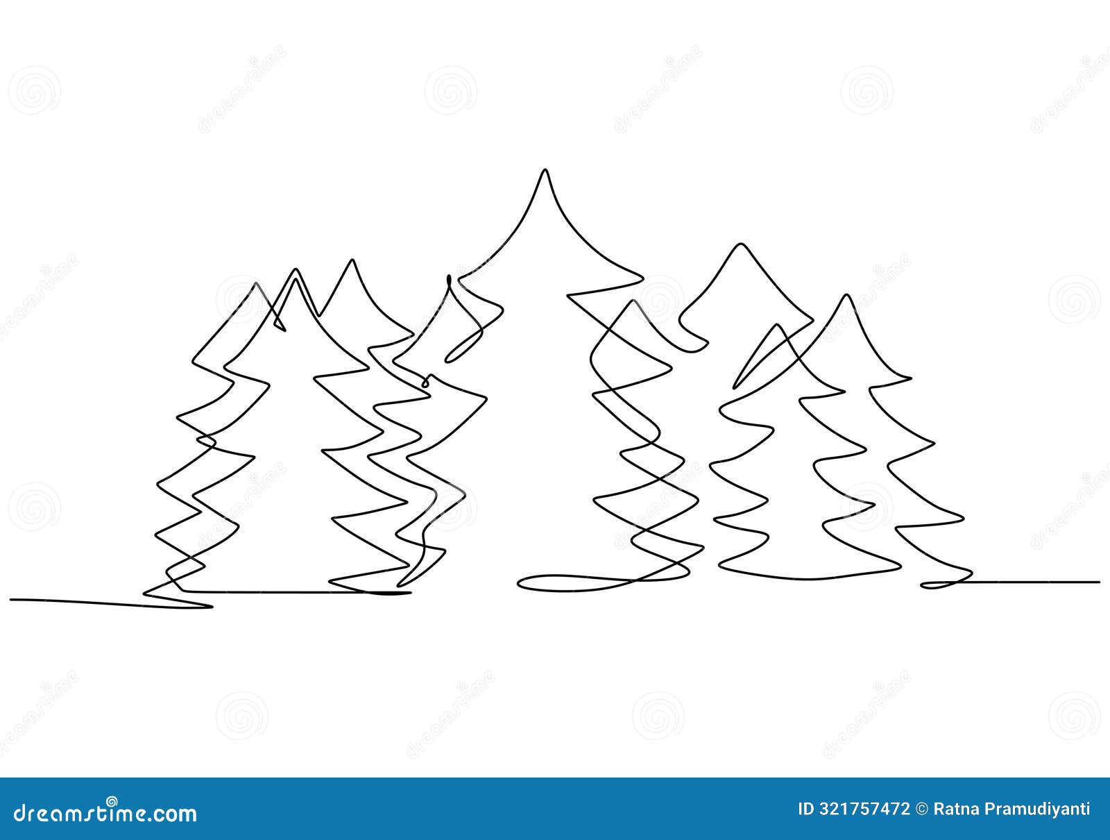 Line Drawing of Forest Tree in Continuous Single One Outline Silhouette ...
