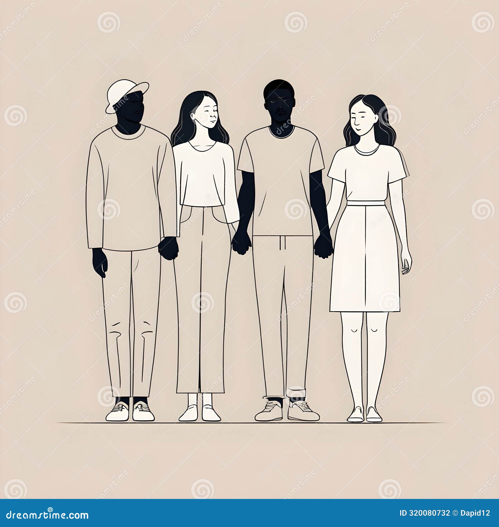 A Line Drawing of Friends Standing in a Line and Holding Hand Each ...