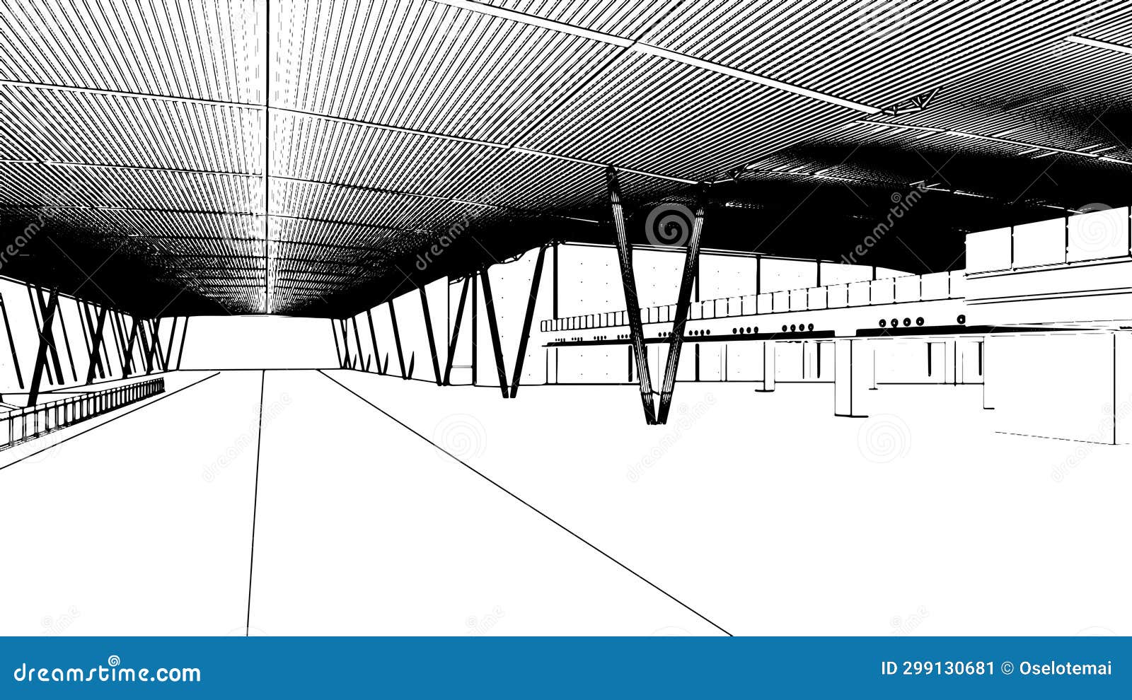 Line Drawing of a Hallway in a Department Store.,3d Rendering Stock ...