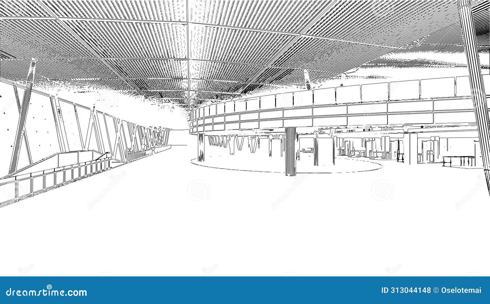 Line Drawing of a Hallway in a Department Store.,3d Rendering Stock ...