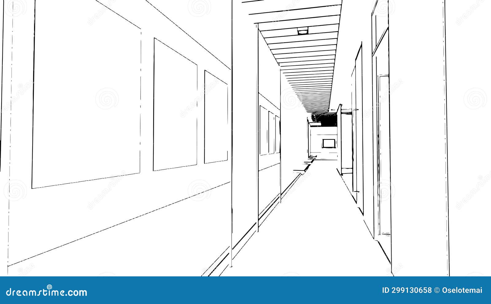 Line Drawing of a Hallway in an Office Building,3d Rendering Stock ...