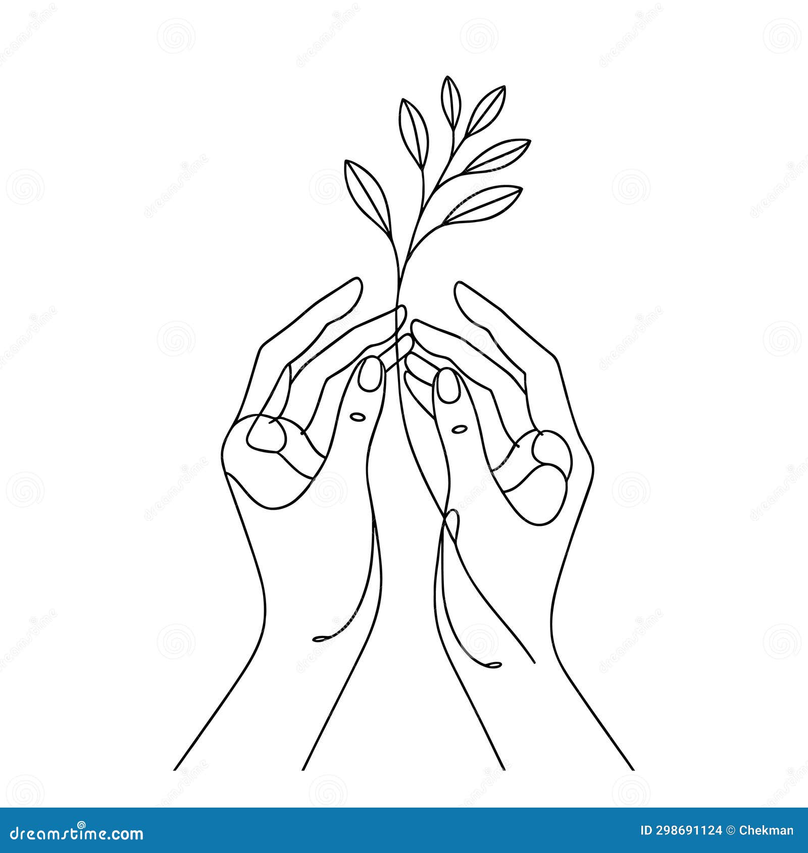 Line Drawing of Hands Gently Holding a Sapling. Concept of Growth and ...
