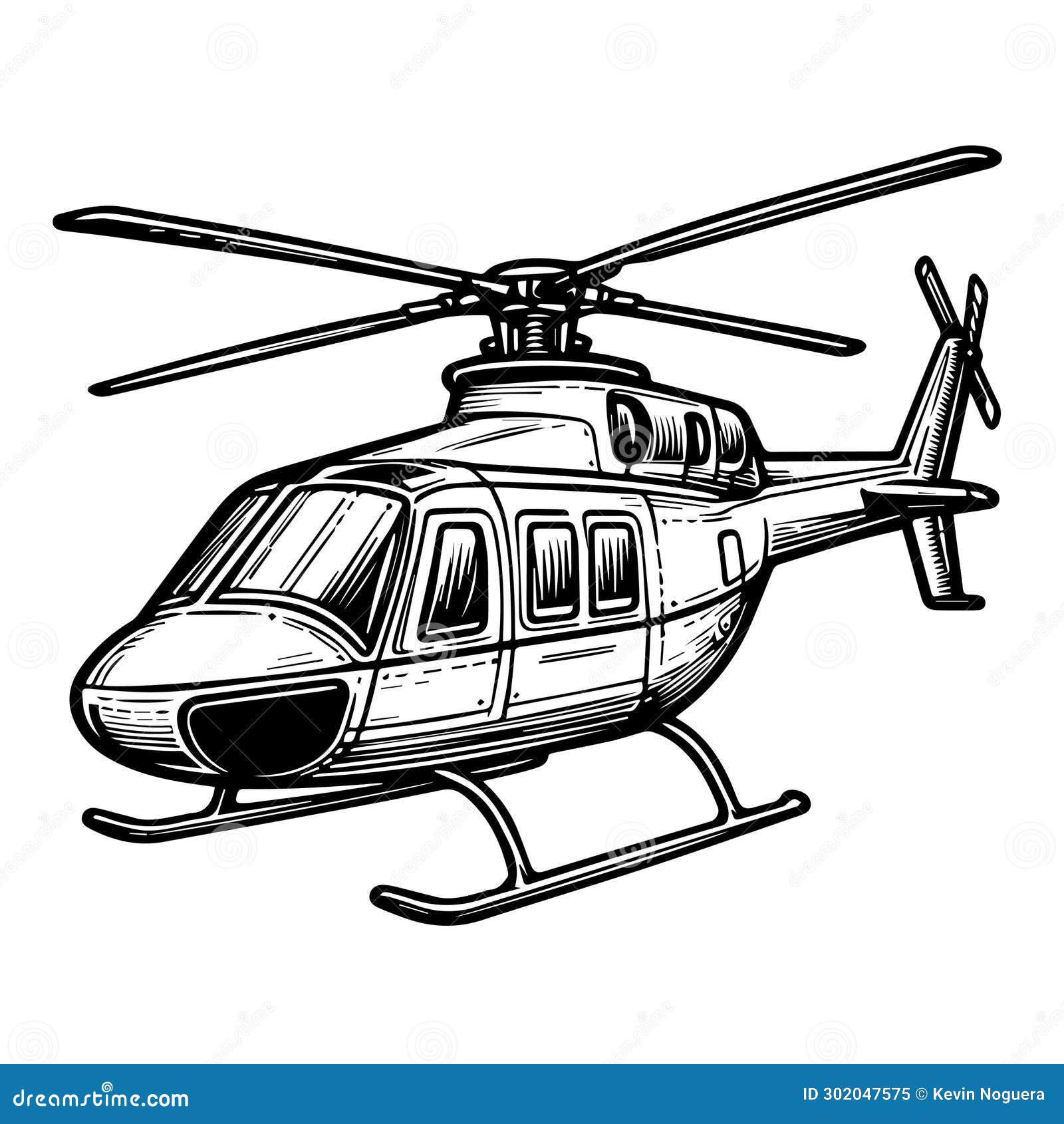 Line Drawing of a Helicopter in Black and White for Coloring Vector ...