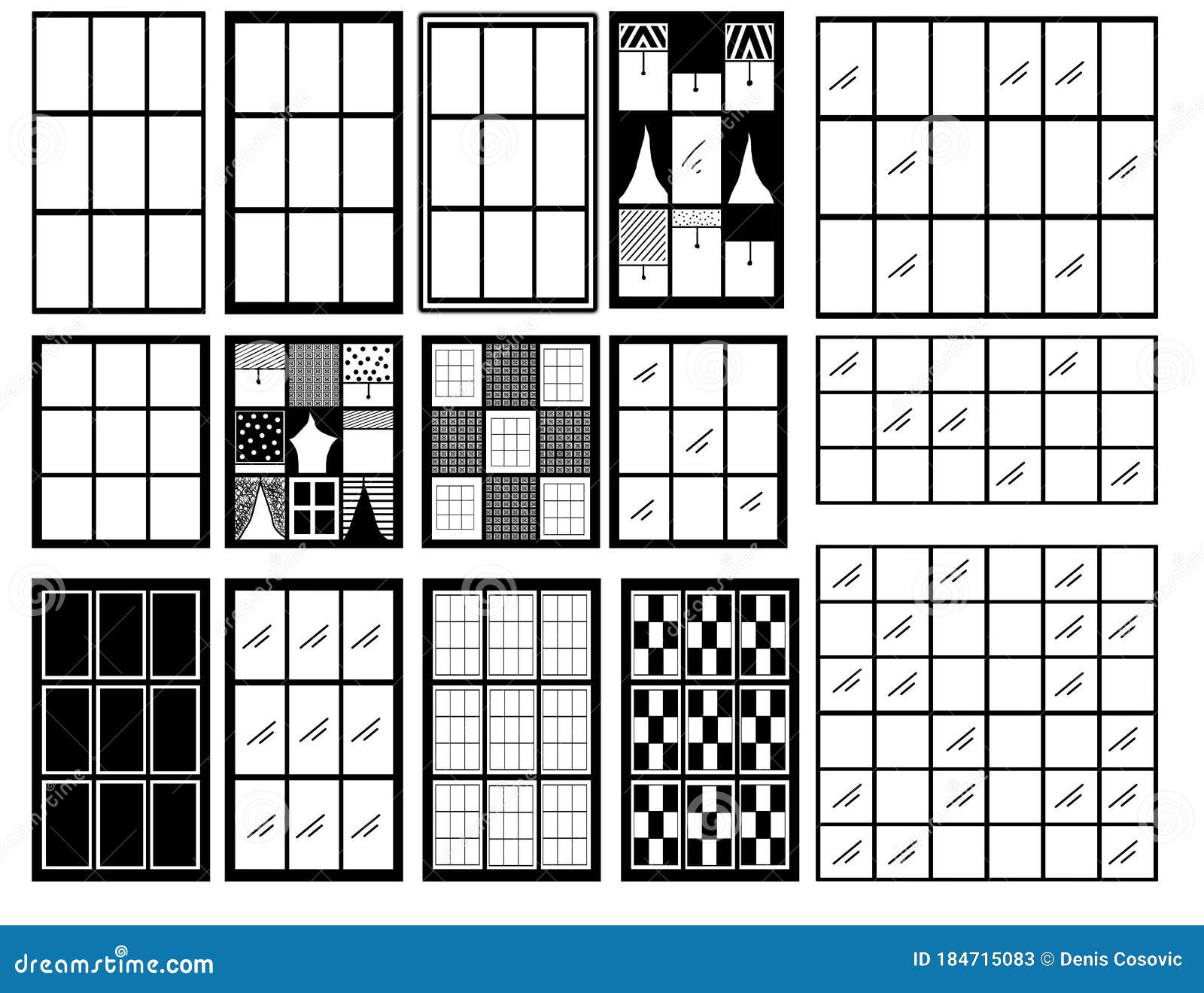 Line Drawing House Windows Different Types Stock Illustration ...