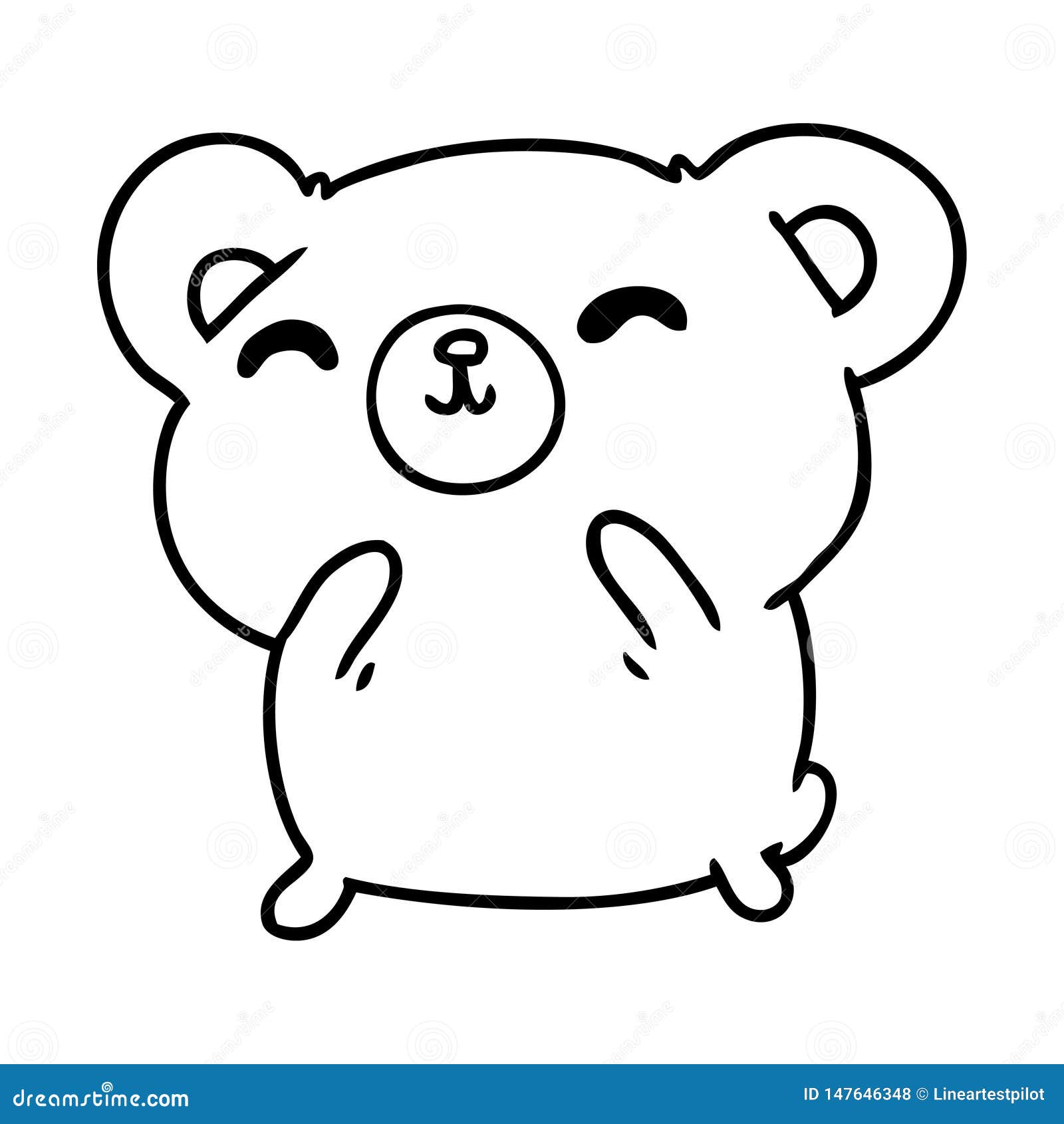 Line Drawing Kawaii Cute Happy Bear Stock Vector - Illustration of cute ...