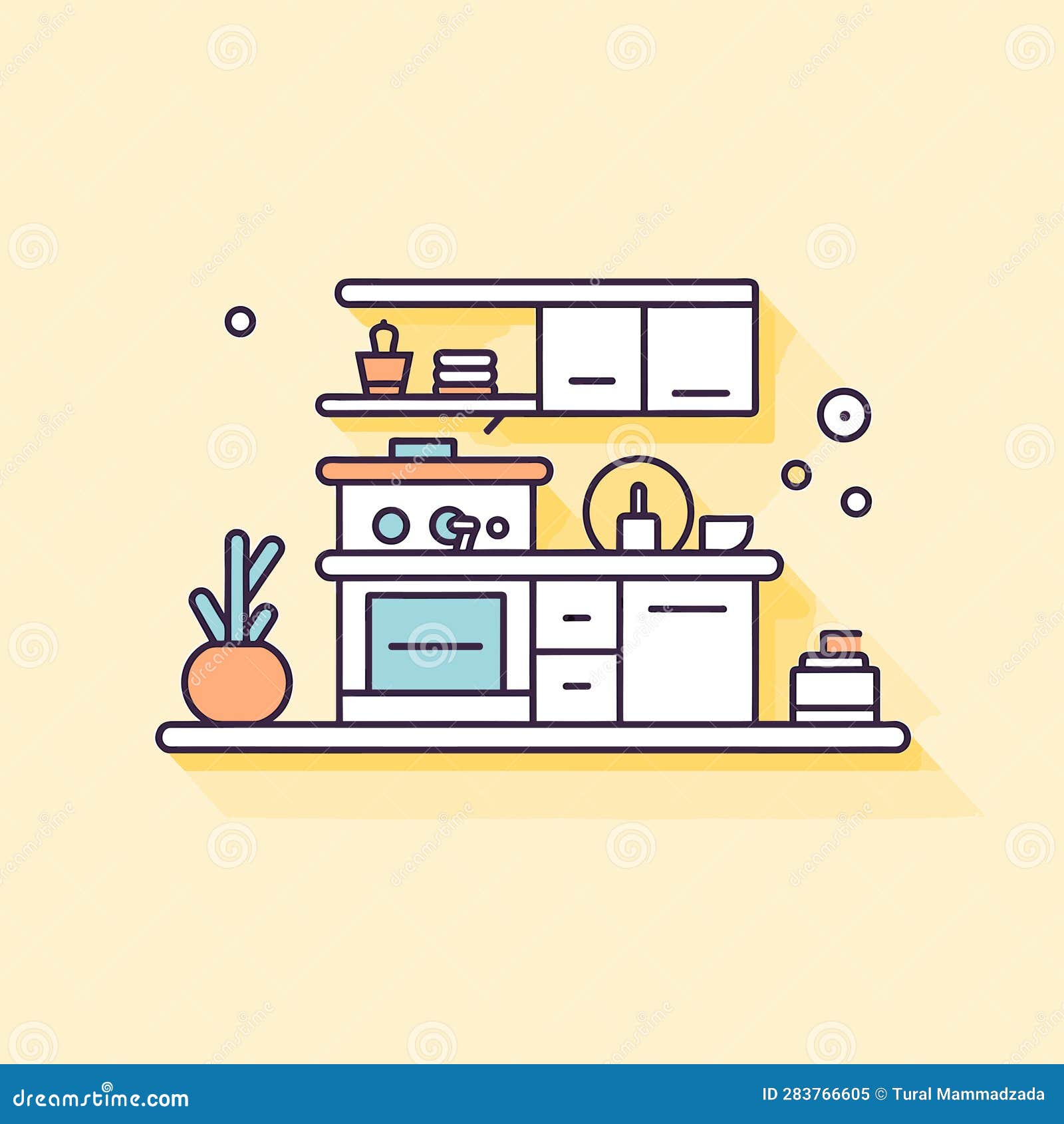 Vector a Minimalist Line Drawing of a Modern Kitchen with a Sink and ...