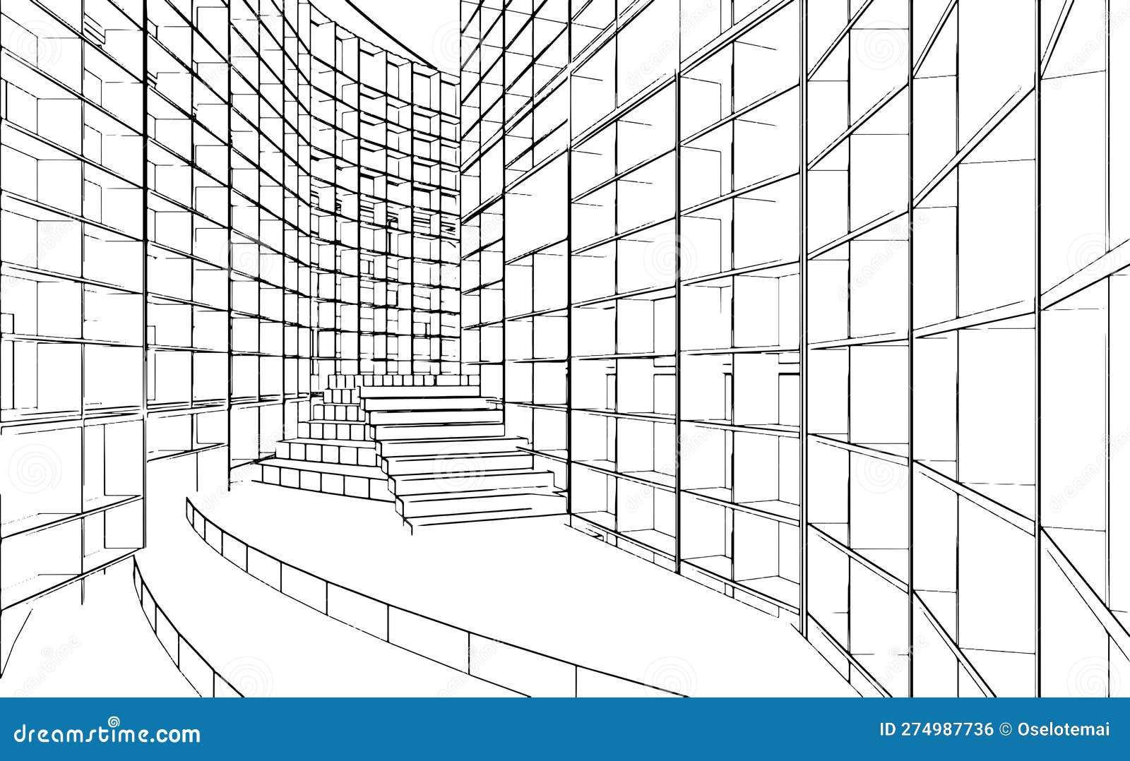 Line Drawing of a Large Bookshelf Structure in a Bookstore,3d Rendering ...
