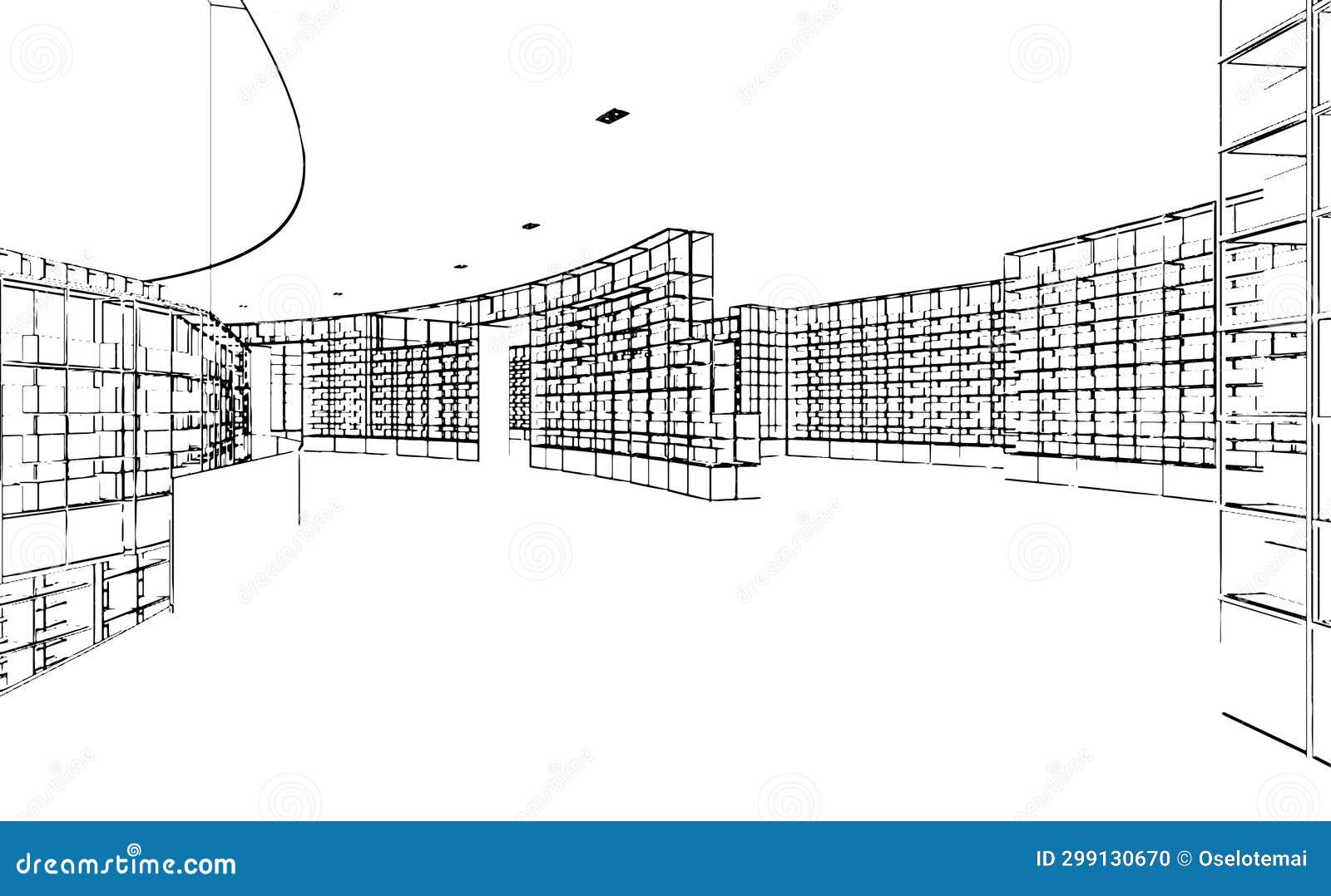 Line Drawing of a Large Bookshelf Structure in a Bookstore,3d Rendering ...