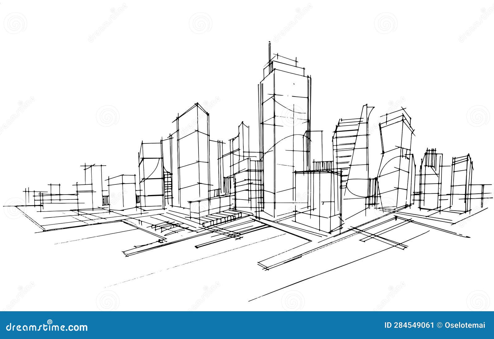 Line Drawing of Large City Building,a Line Drawing Using Interior ...