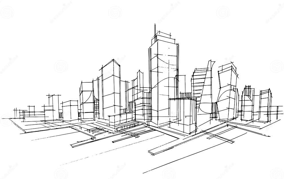 Line Drawing of Large City Building,a Line Drawing Using Interior ...
