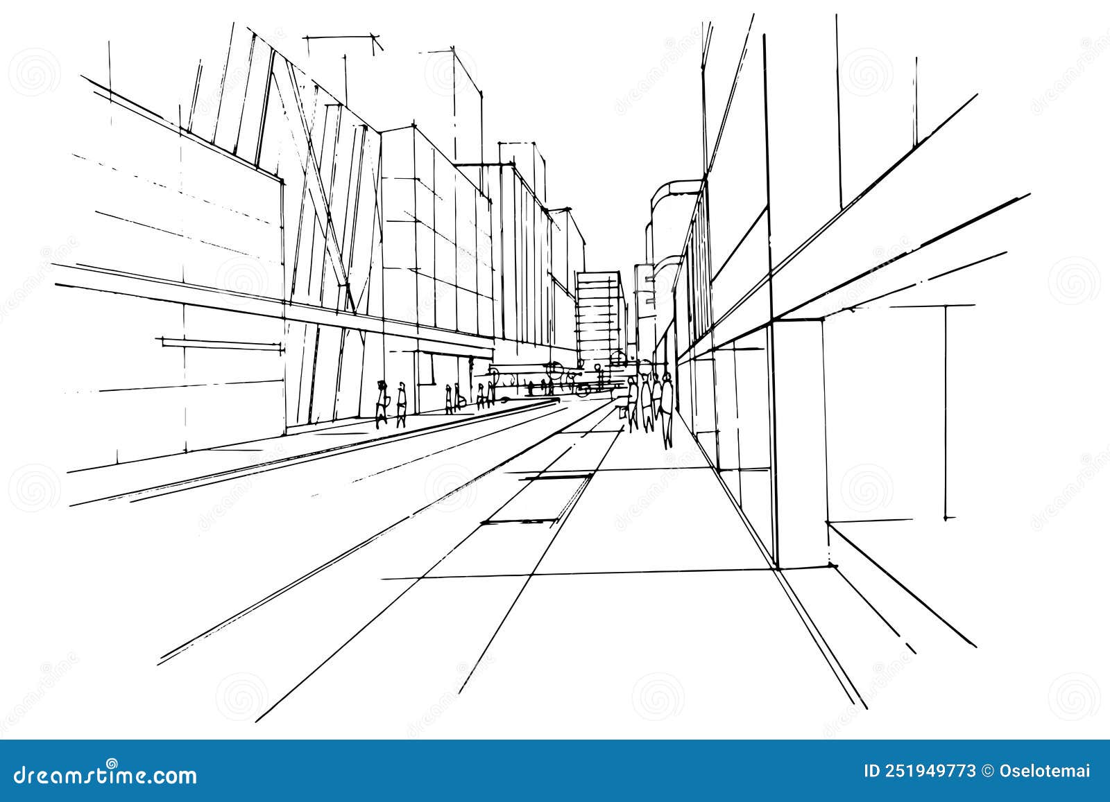 Line Drawing of a Large City in a Pedestrian Perspective,modern Design ...