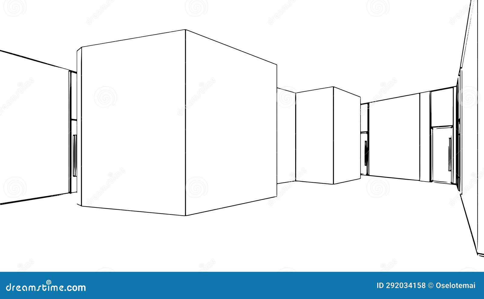 Line Drawing of a Large Office Building Hall,3d Rendering Stock Vector ...