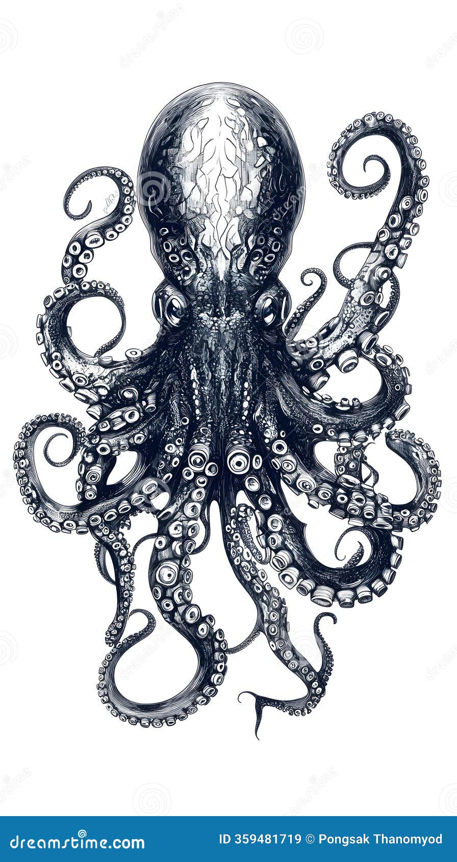 Line Drawing of a Large Squid with Many Tentacles Stock Image - Image of drawing, large: 359481719