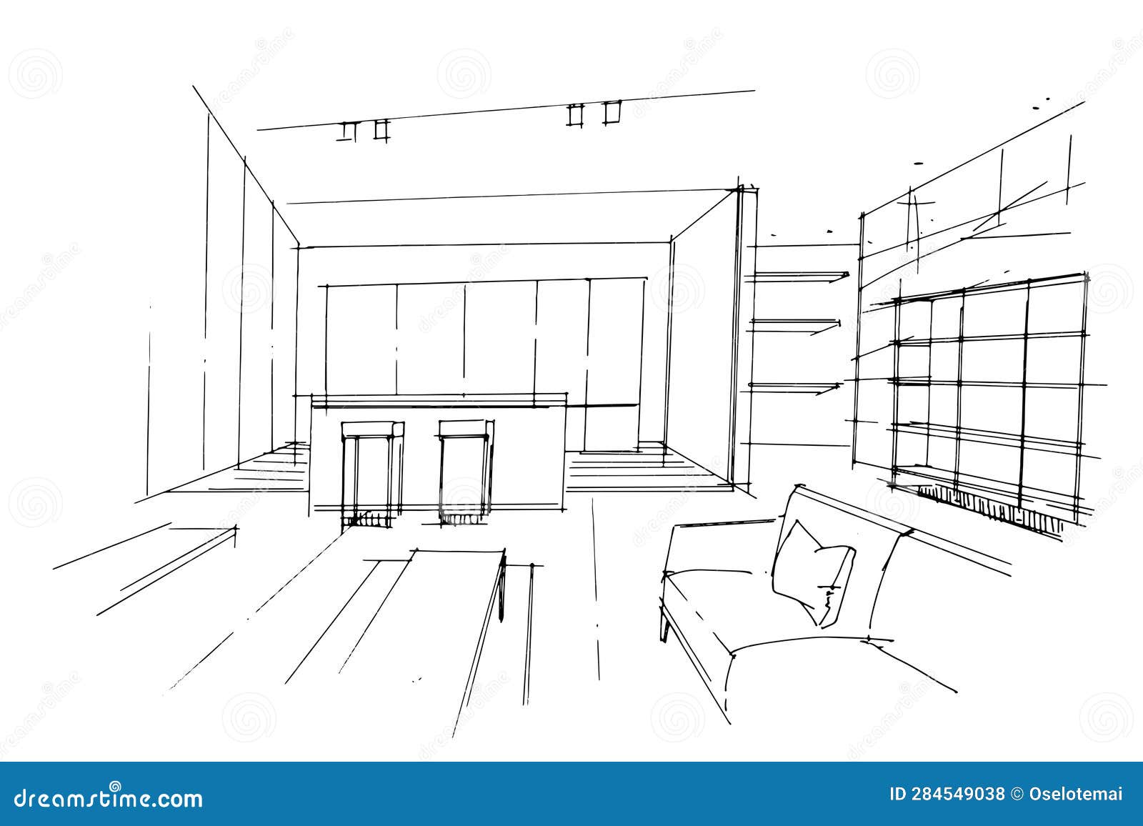 Line Drawing in the Living Room,a Line Drawing Using Interior ...