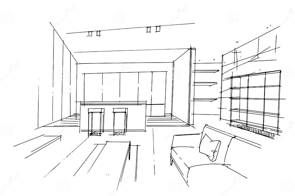 Line Drawing in the Living Room,a Line Drawing Using Interior ...