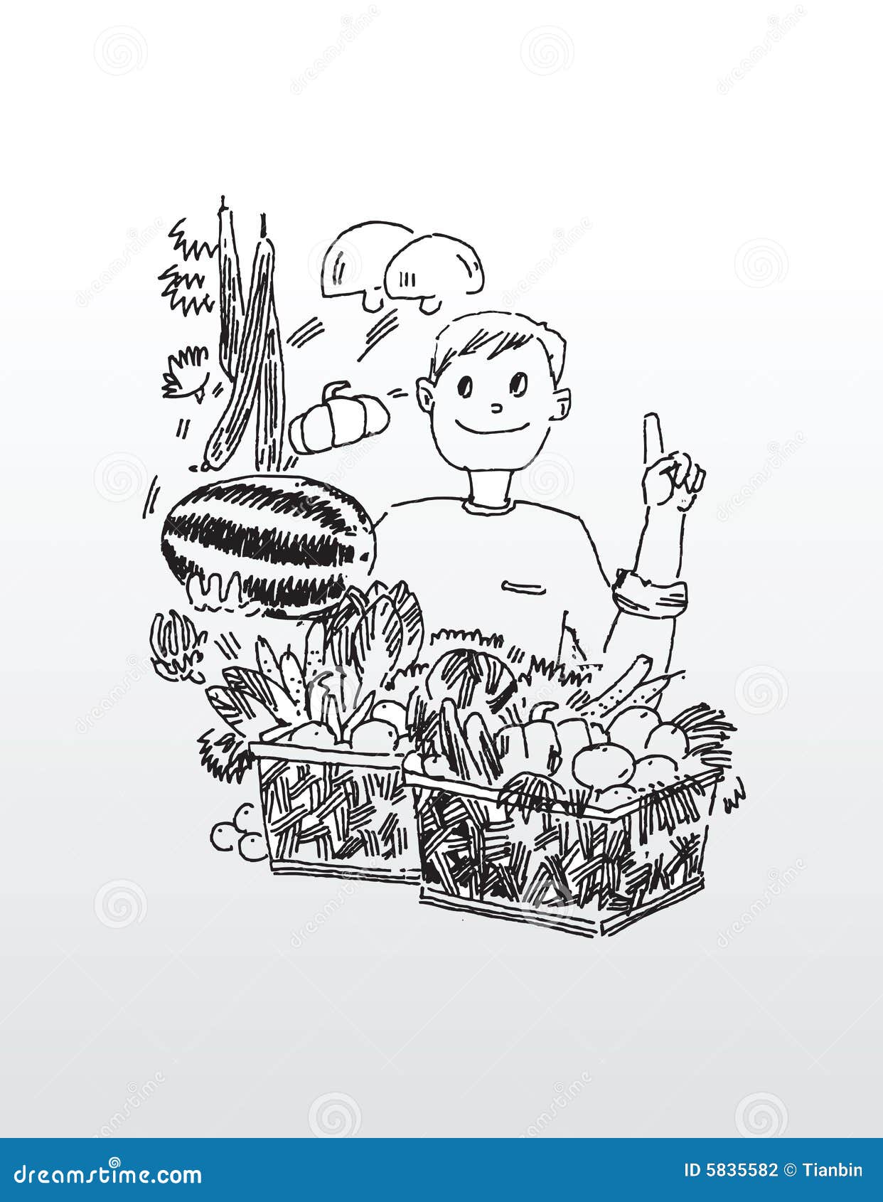 Line Drawing of Man with Fruit Stock Vector - Illustration of baskets ...