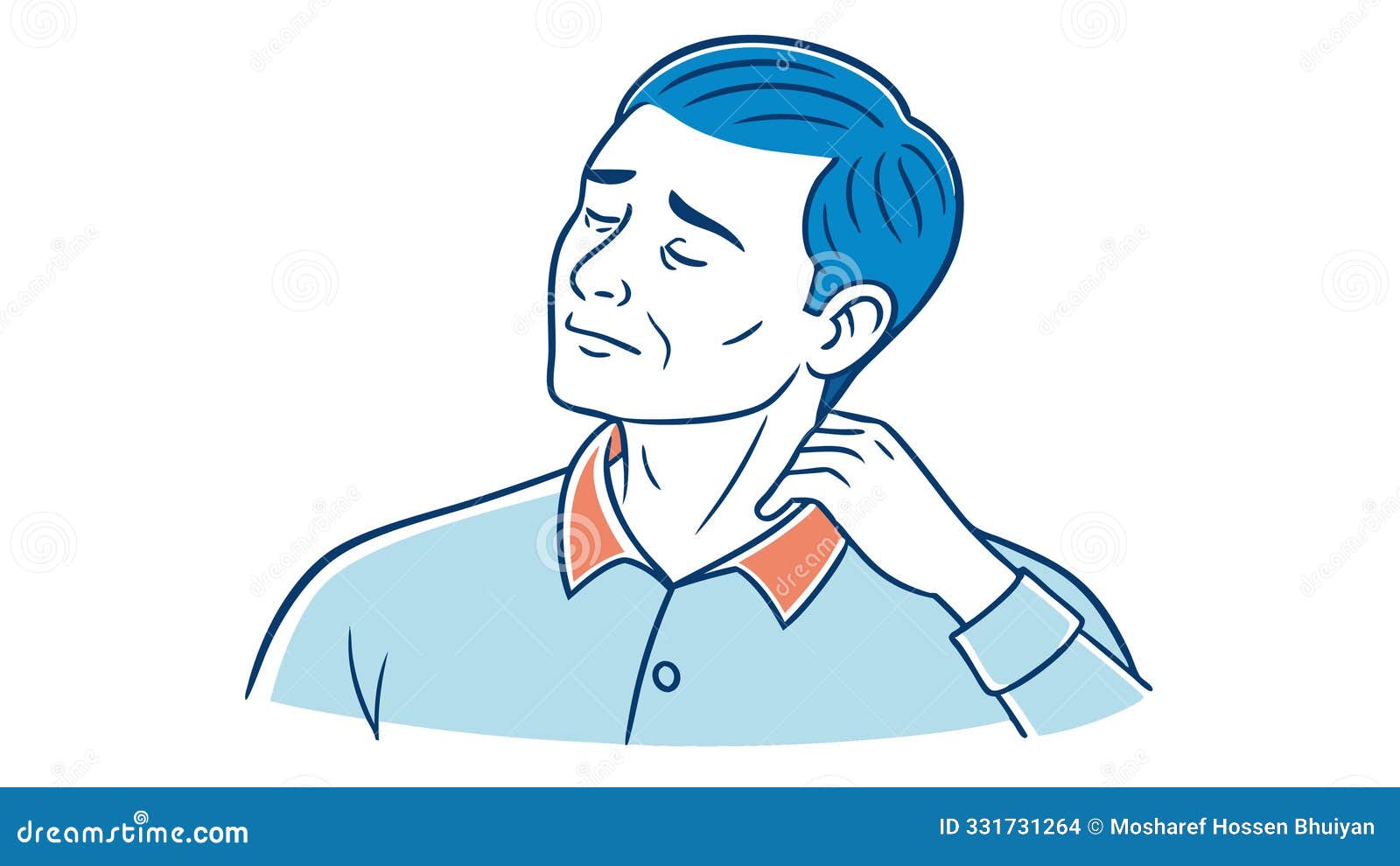 Line Drawing of Man with Neck Pain - Vector Art Illustration Stock ...