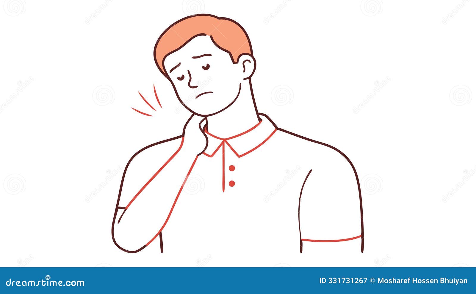 Line Drawing of Man with Neck Pain - Vector Art Illustration Stock ...
