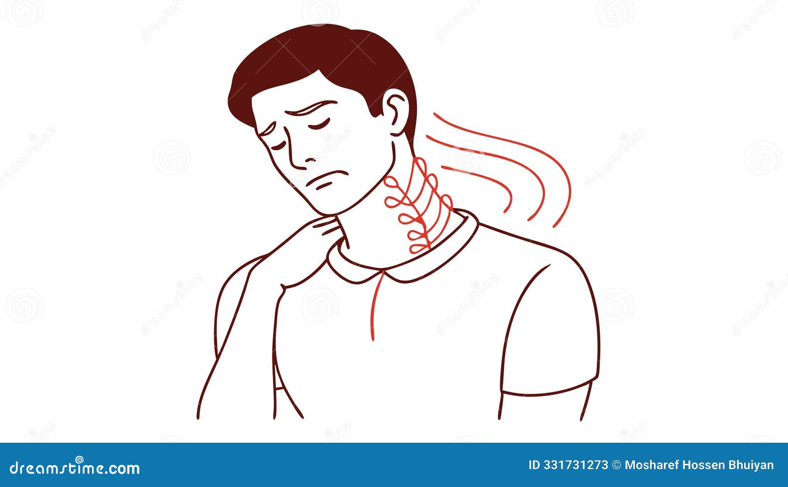 Line Drawing of Man with Neck Pain - Vector Art Illustration Stock ...